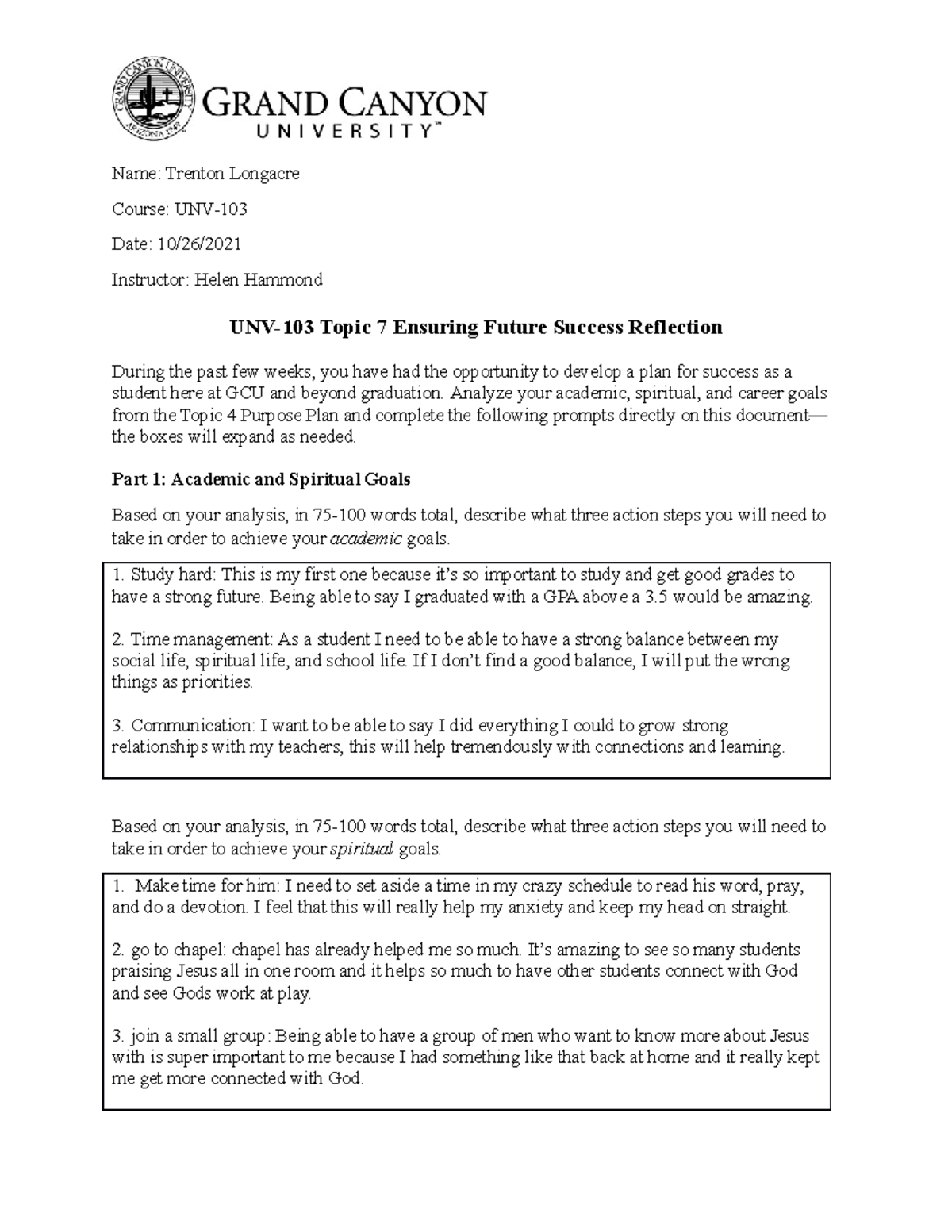 Ensuring Future Success Reflection - Studocu