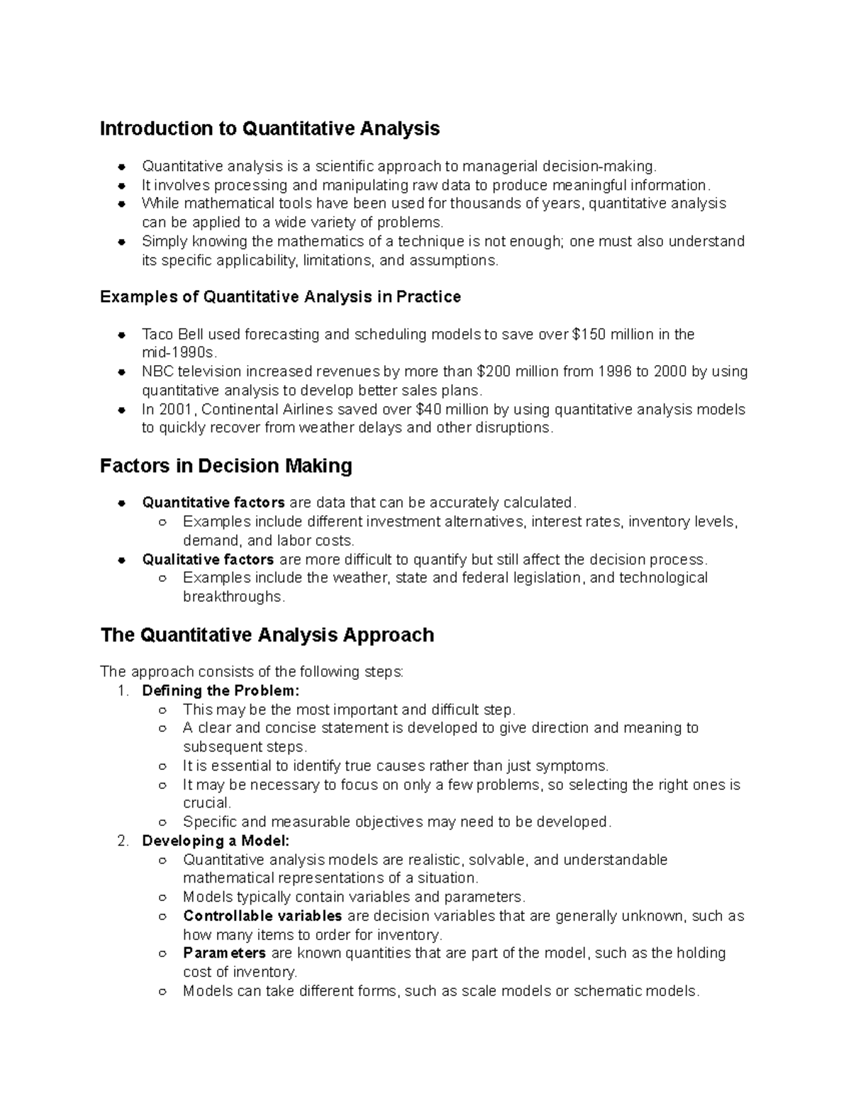 Mansci CH1: Introduction to Quantitative Analysis and Its Applications ...