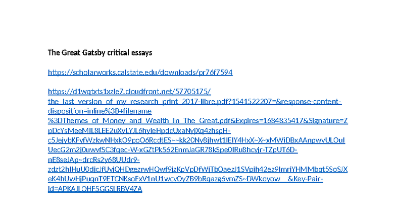 Critical Essay Notes on The Great Gatsby: Themes & Analysis - Studocu