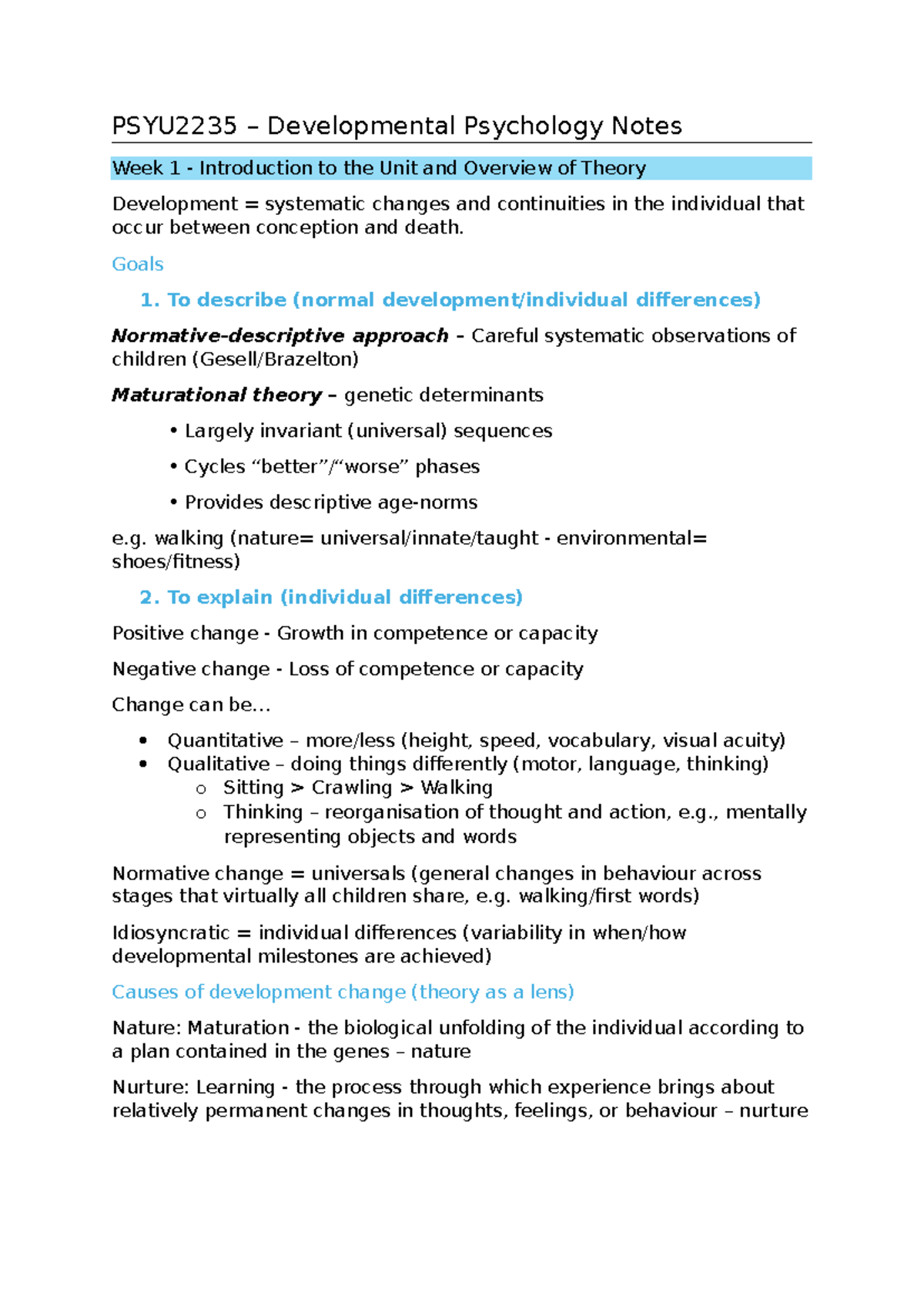 PSYU2235 Developmental Psychology Week 1: Introduction to Theories and ...