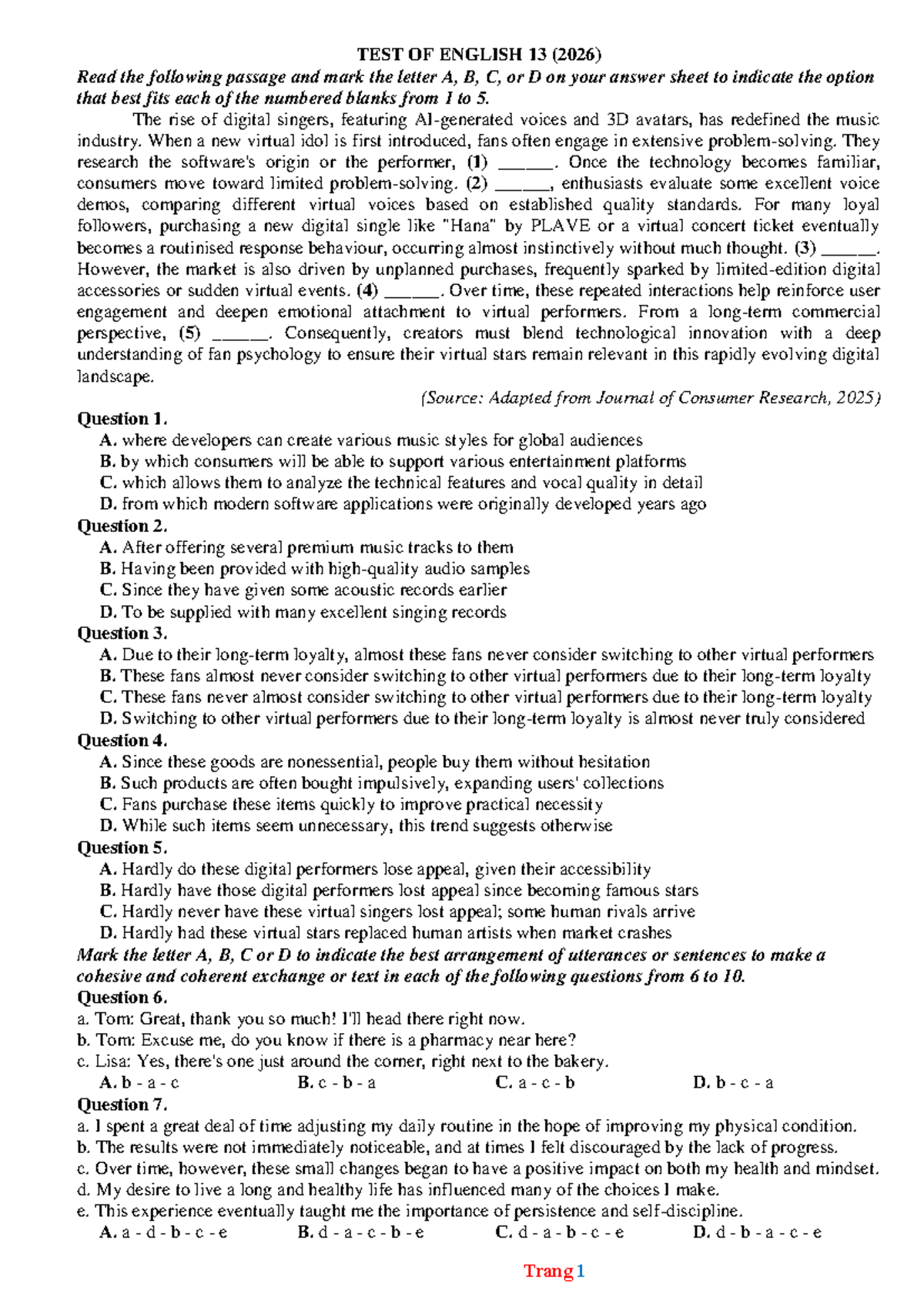 TEST OF ENGLISH 13 (2026) - Comprehensive Practice Questions and ...