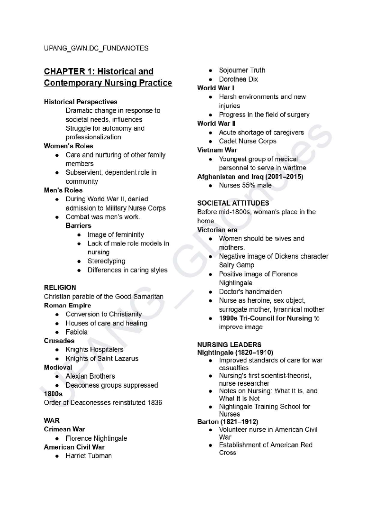 UPANG_GWN.DC_FUNDANOTES CHAPTER 1-2: Historical Perspectives in Nursing ...