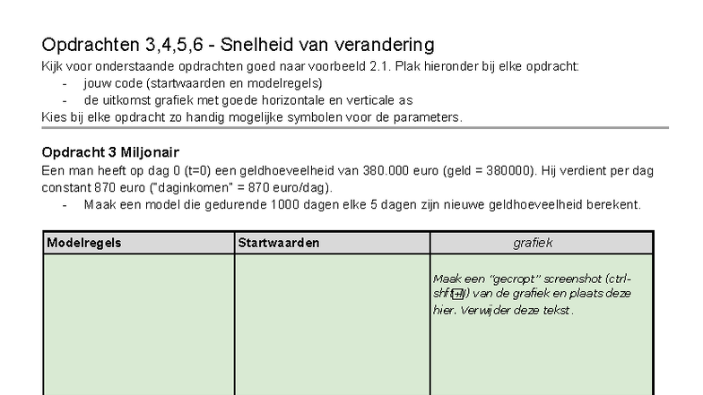 Opdrachten 3, 4, 5, 6: Snelheid van Verandering en Modellen - Studeersnel