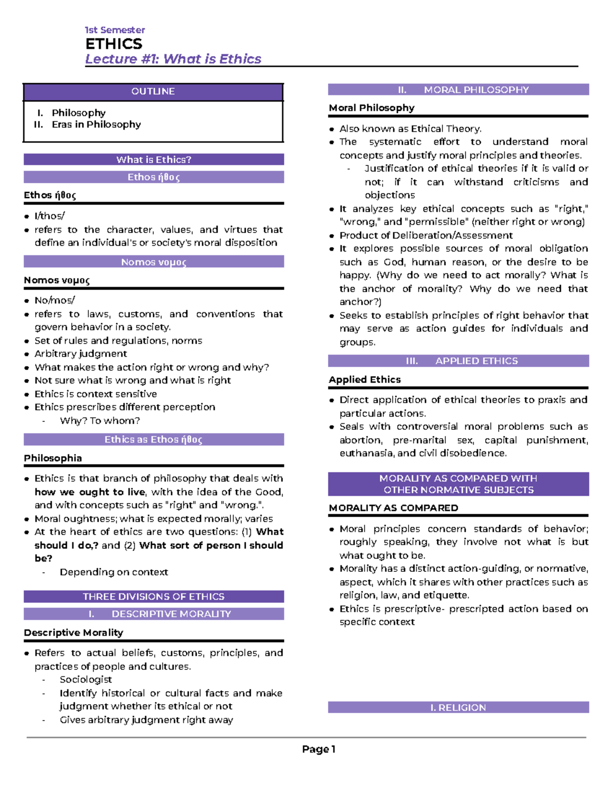 E THICS 1st Sem Lecture: Understanding Ethics and Moral Philosophy ...