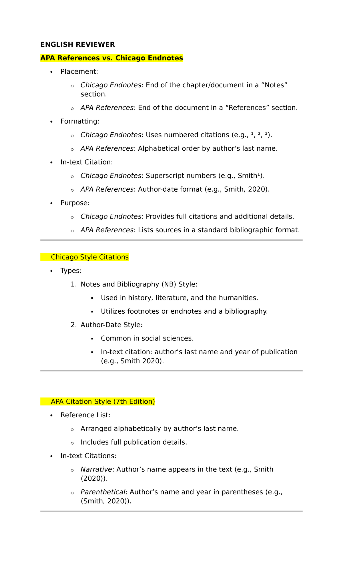 ENGLISH REVIEWER: APA vs. Chicago Citation Styles Explained - Studocu