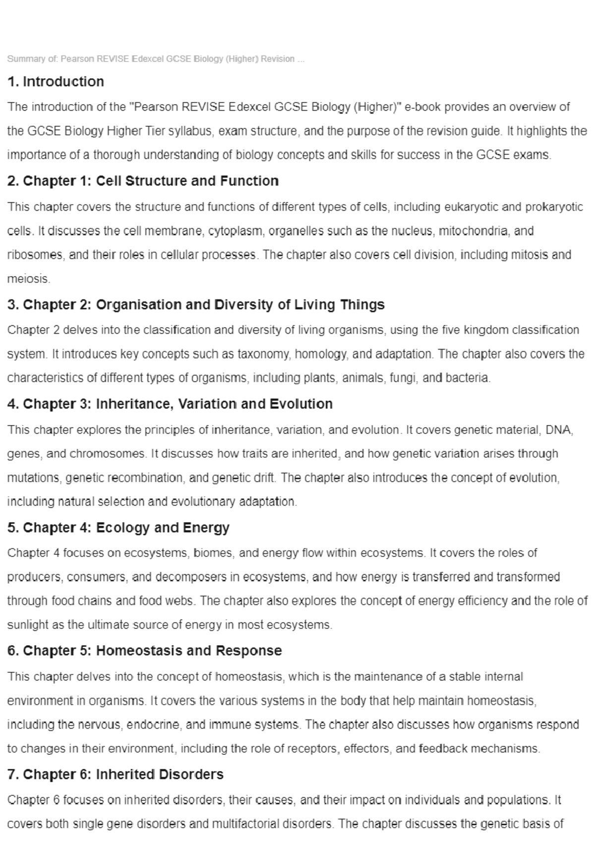Edexcel GCSE Biology (Higher) Revision Summary: Key Concepts & Topics ...