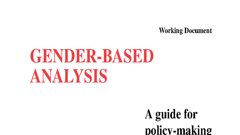 Gender-Based Analysis: A Guide for Policy Development (SWC 1996) - Studocu