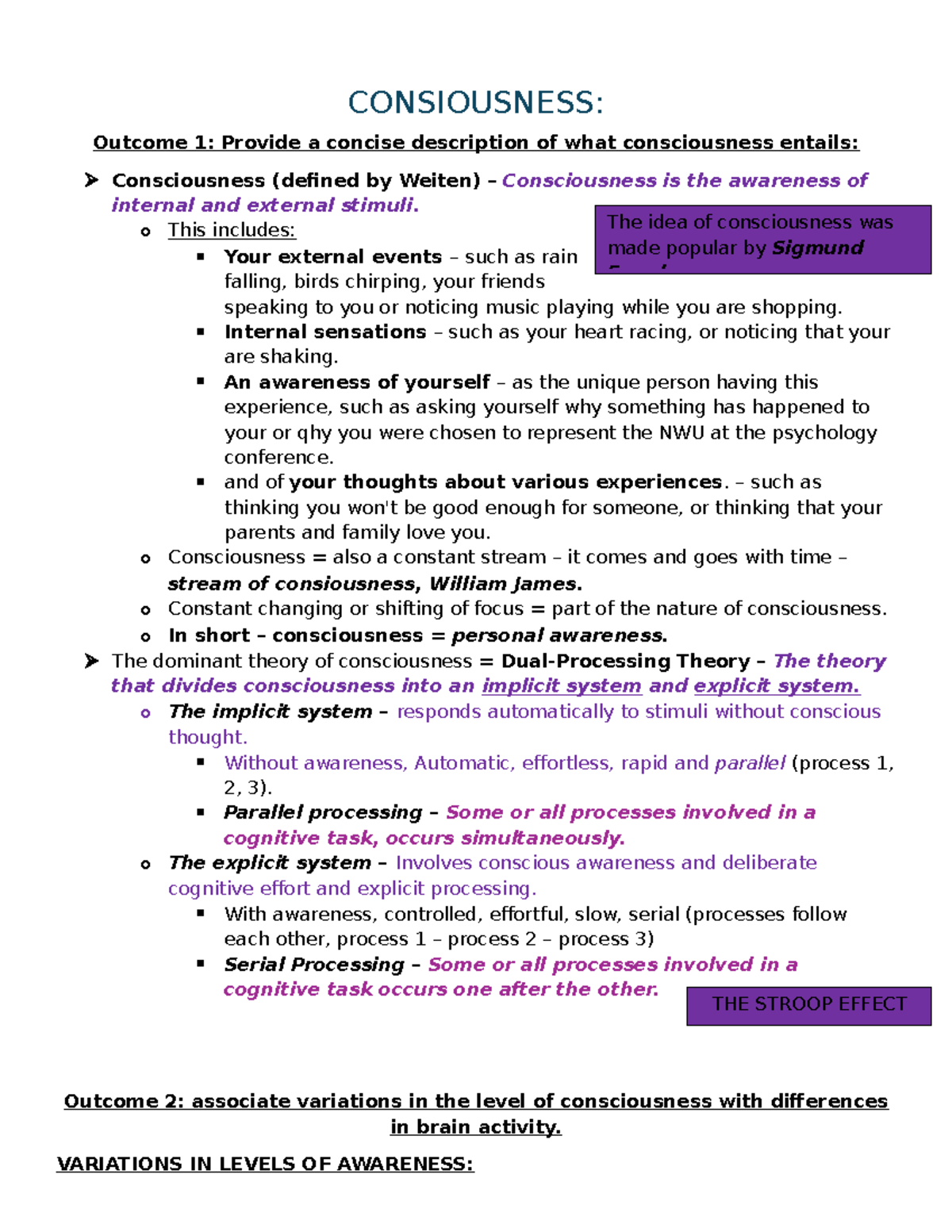 Psychology UNIT 3 - Psyc 111: Understanding Consciousness and Sleep ...