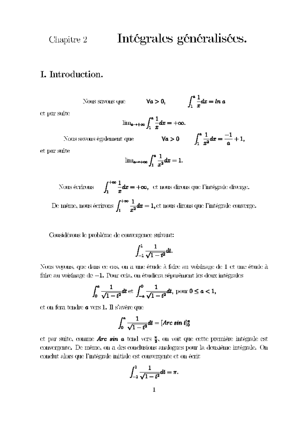 Chapitre 2 : Intégrales généralisées - Cours d'Analyse II - Studocu