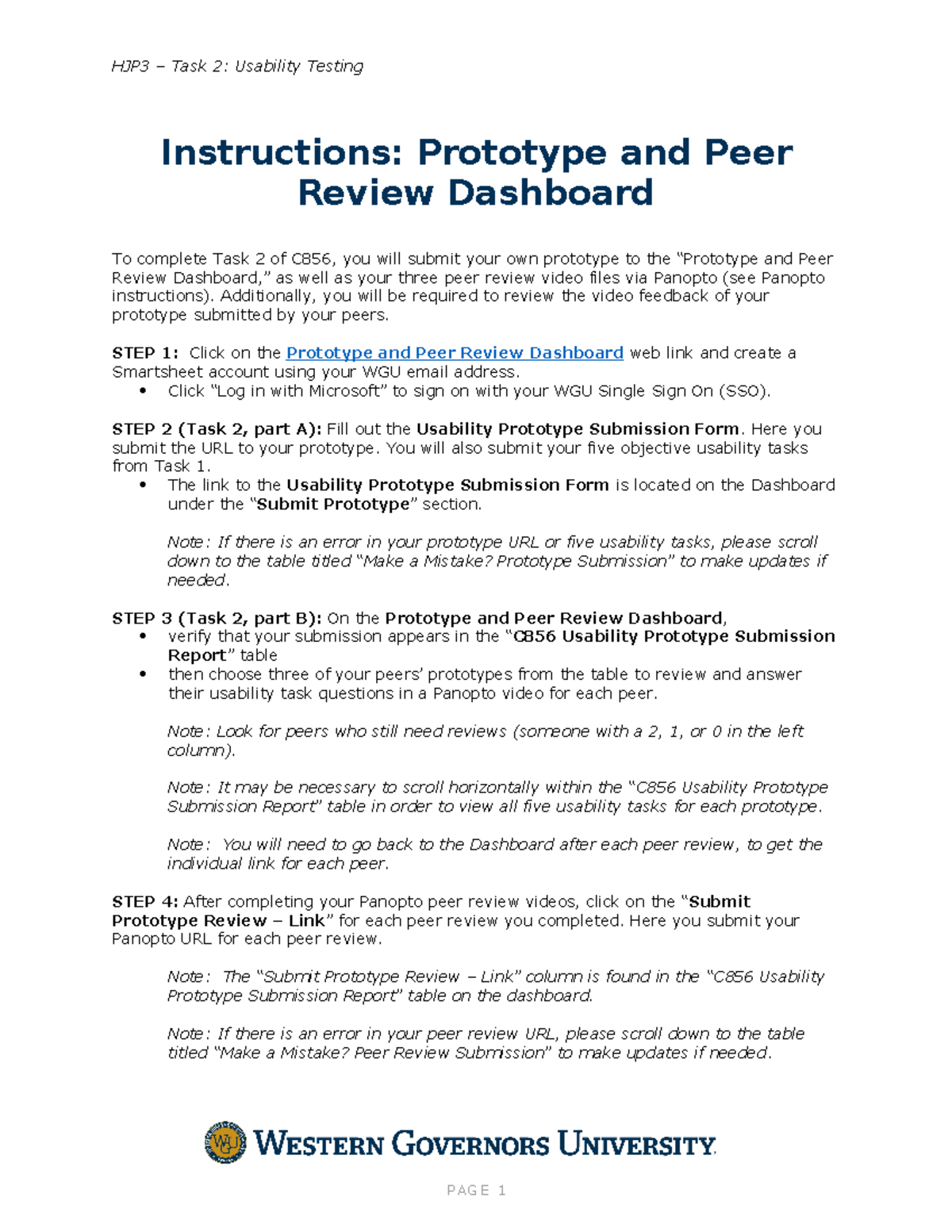C856 Task 2: Prototype Submission & Peer Review Instructions - Studocu