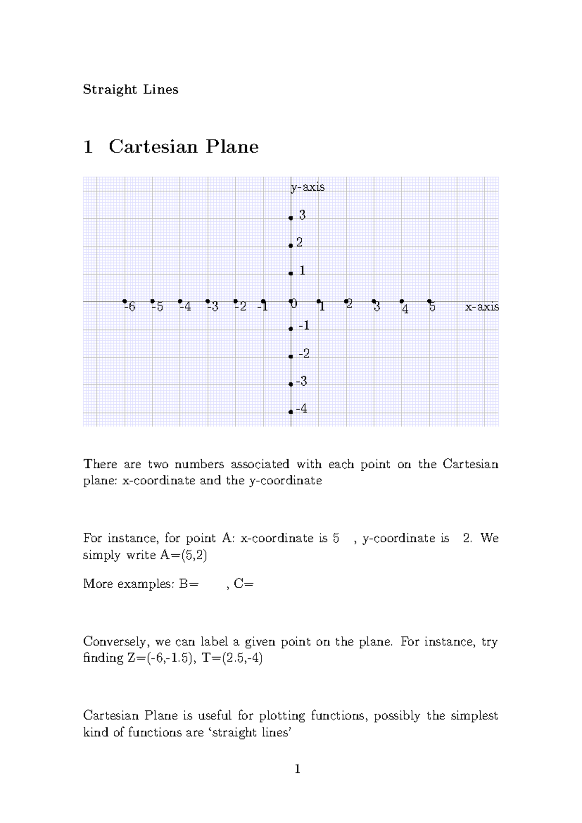 Straight Lines and the Cartesian Plane: Concepts and Examples (MATH101 ...