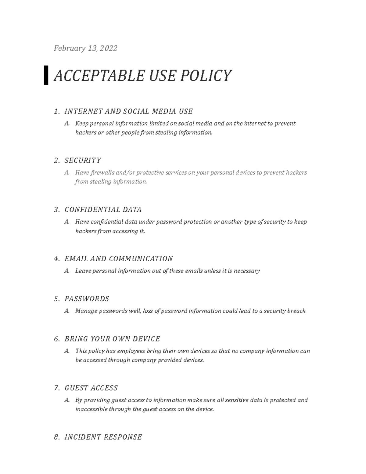 BIT-200 Acc Policy Joshua Bohler - February 13, 2022 ACCEPTABLE USE ...
