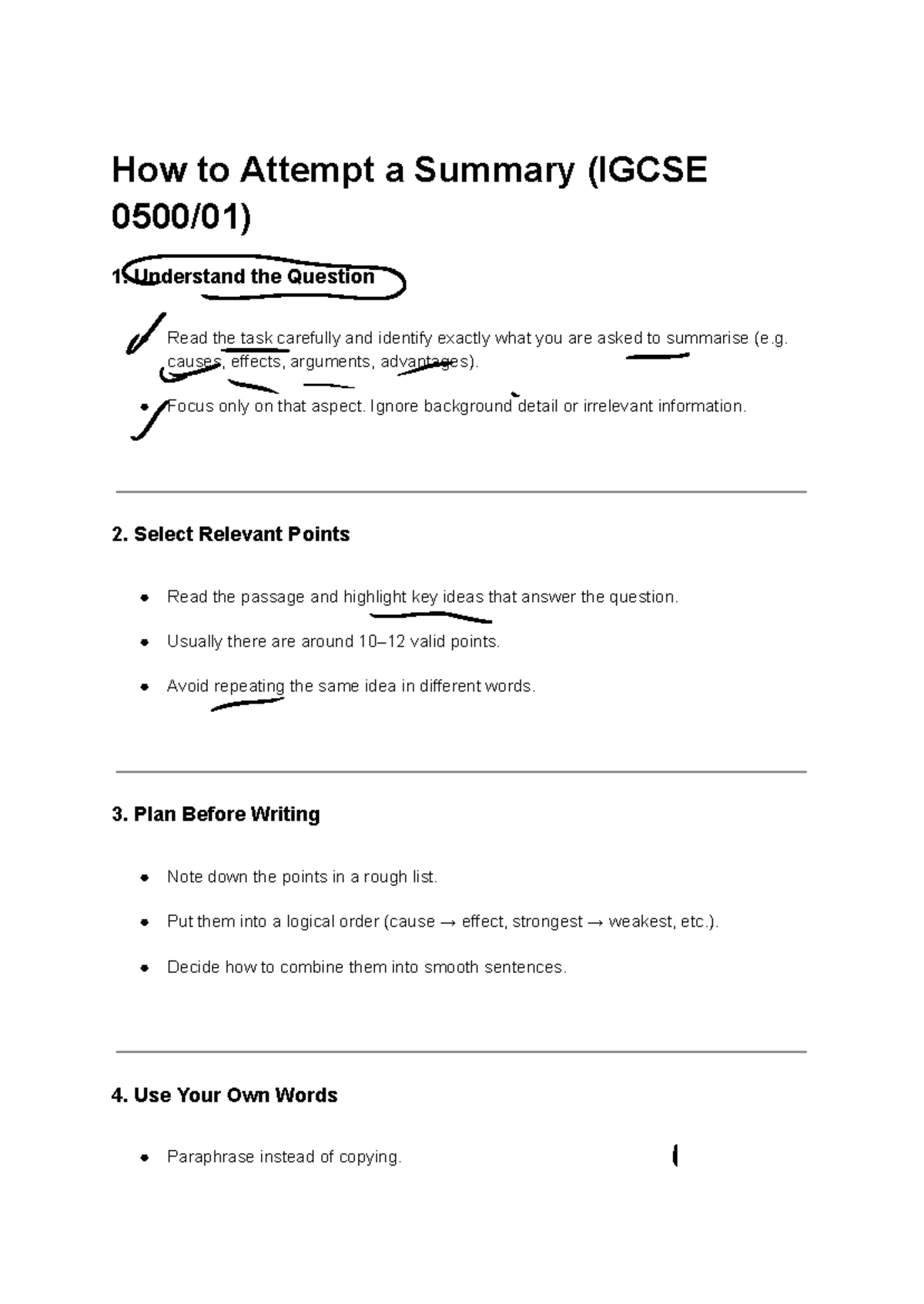How to Write a Summary: IGCSE 0500 Guidelines and Tips - Studocu