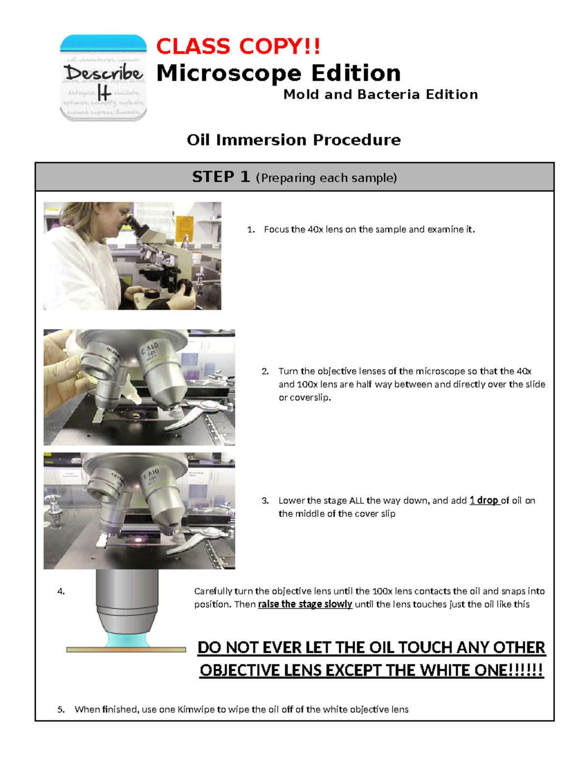 Lab Procedure for Oil Immersion & Gram Staining Techniques - Studocu