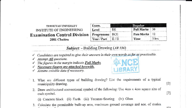 BCE 2081 Chaitra Year Building Drawing Examination Control Division ...