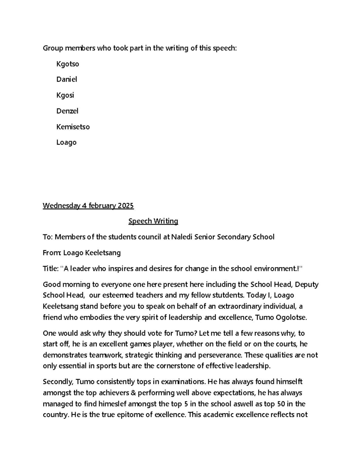 Speech (Auto Recovered) - Group members who took part in the writing of ...