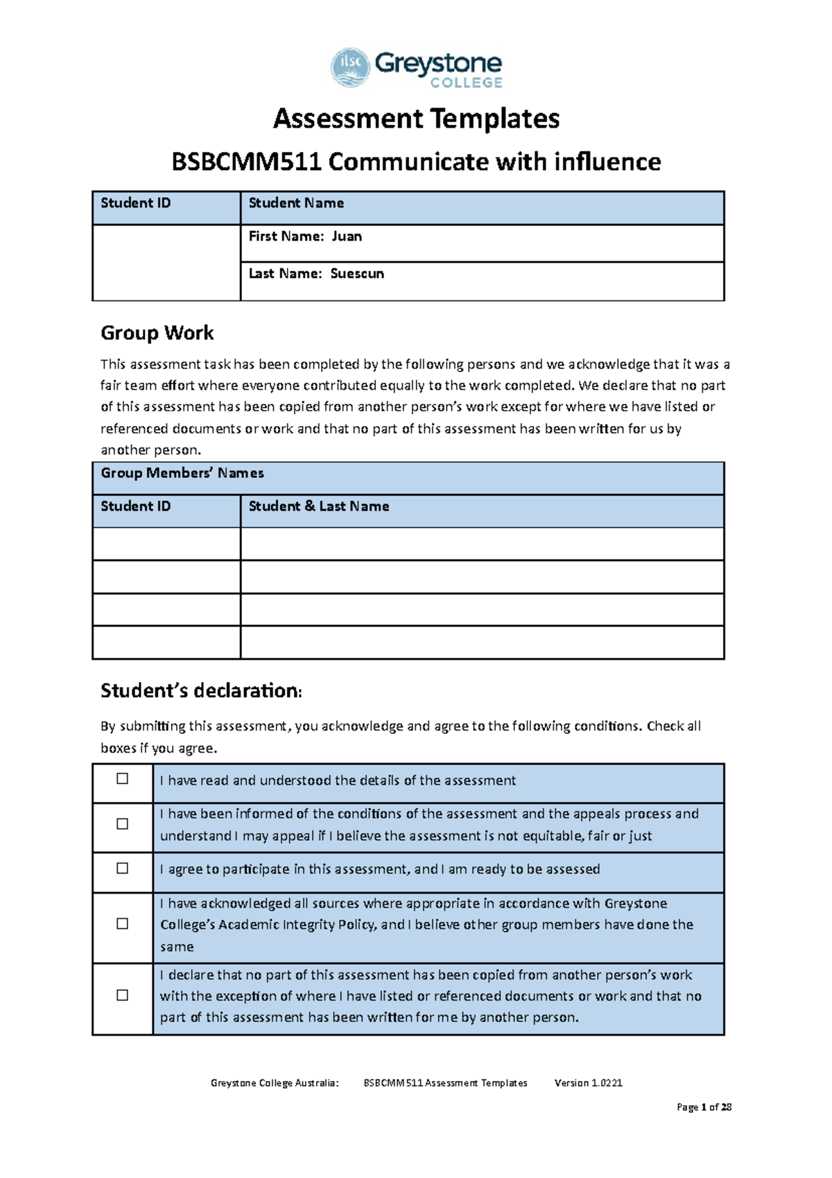 Bsbcmm 511 Assessment Templates V1 - Assessment Templates BSBCMM511 ...