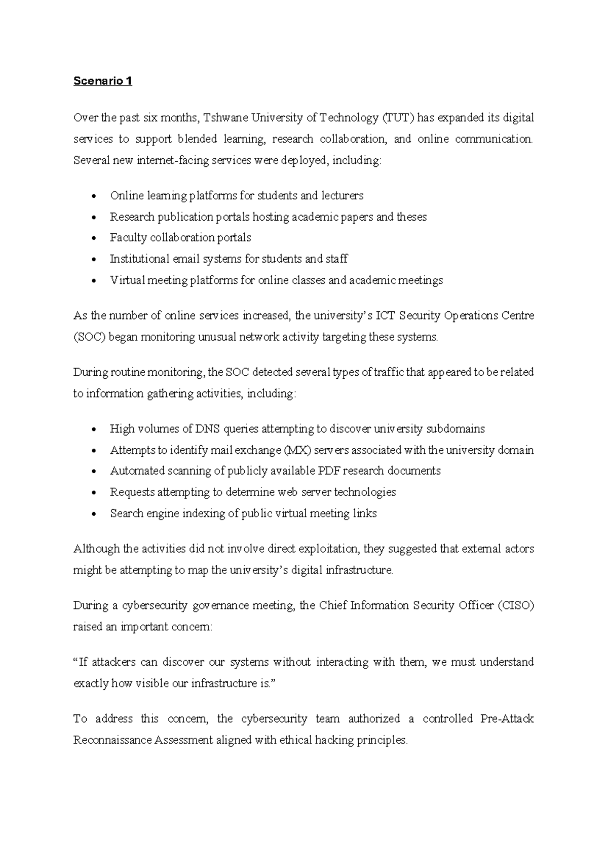 TUT Cybersecurity Assessment: Scenarios in Network Scanning ...