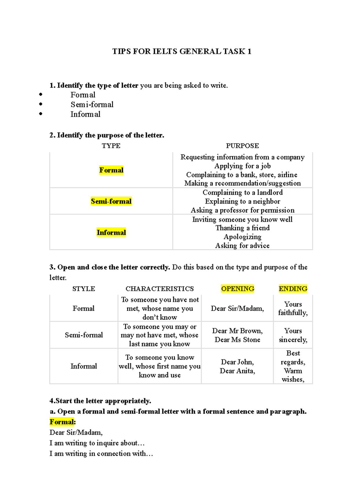 TIPS FOR Ielts General TASK 1 - TIPS FOR IELTS GENERAL TASK 1 Identify ...