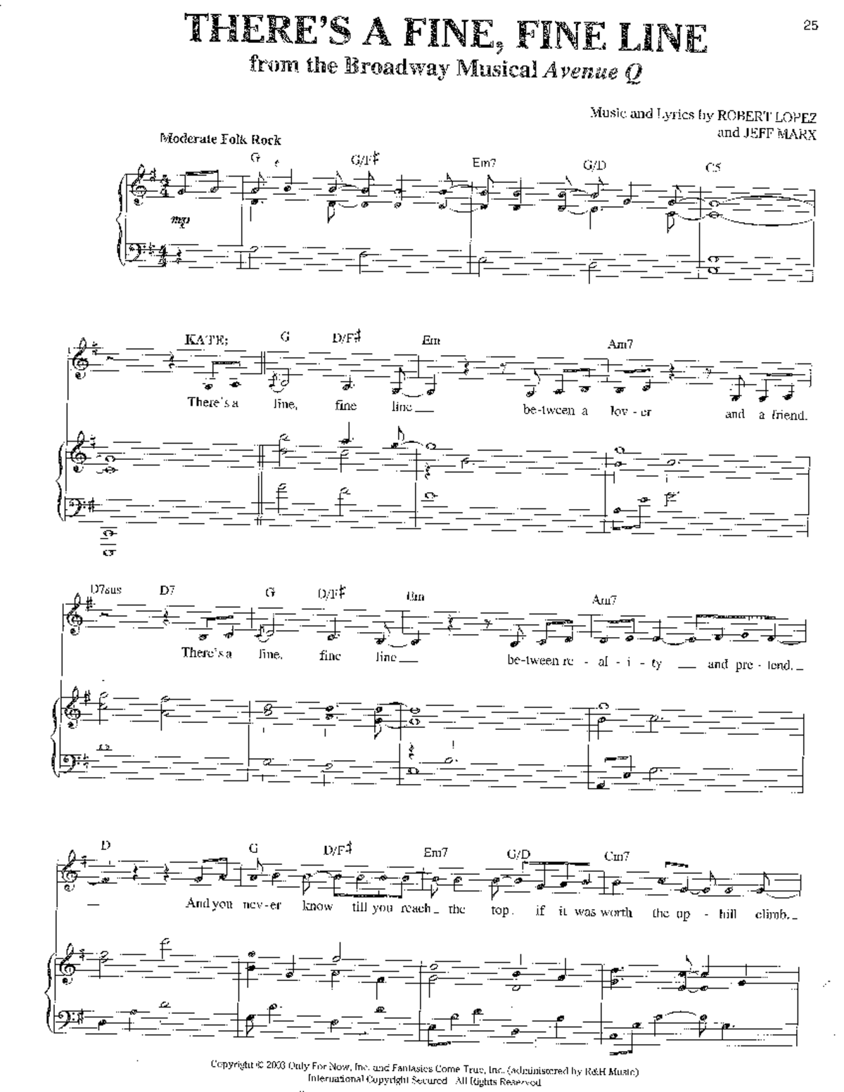 Avenue Q - 25 A Fine, Fine Line Sheet Music Analysis - Studocu