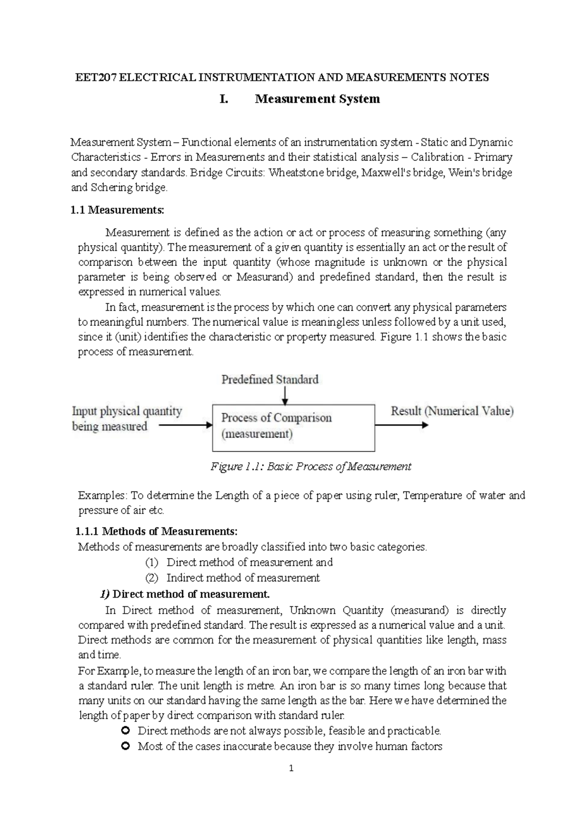 EET207 Electrical Instrumentation & Measurements Comprehensive Notes ...
