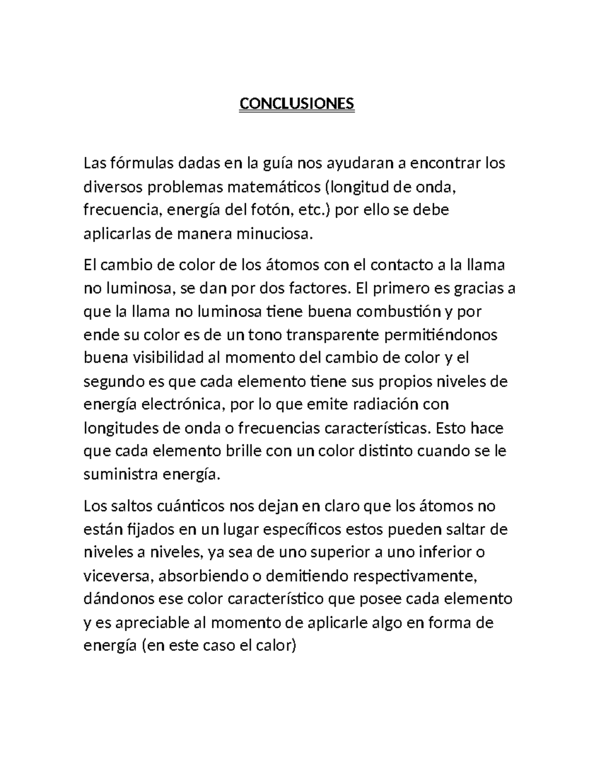 Informe 2 - gvvvvvvv - CONCLUSIONES Las fórmulas dadas en la guía nos ...