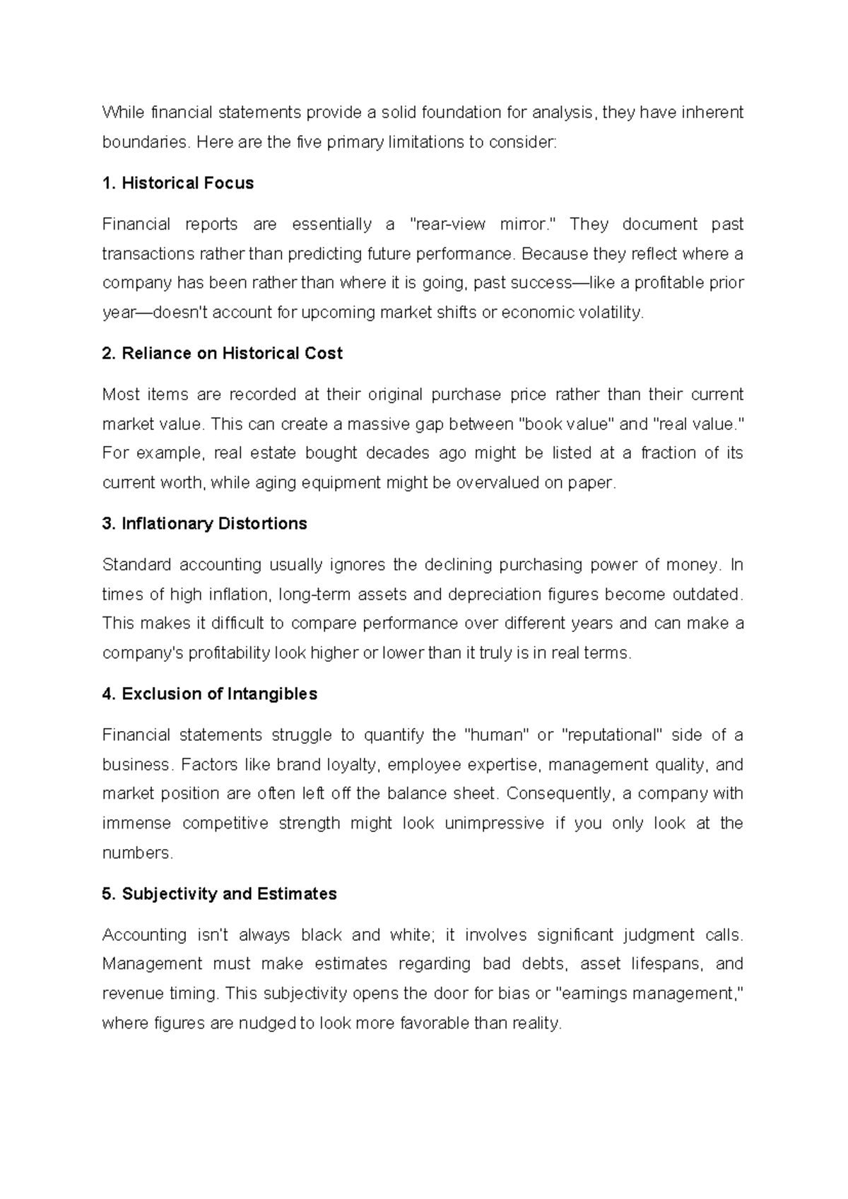 5 Core Limitations of Financial Statements (Rephrased) - Studocu