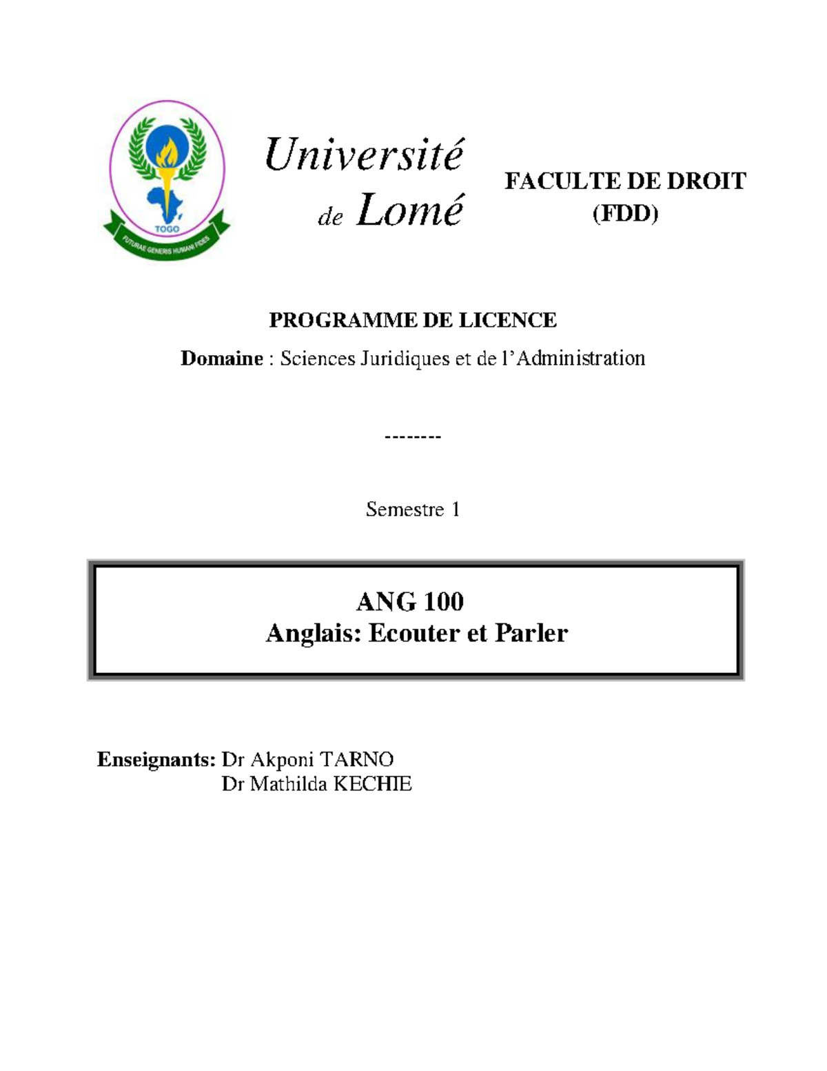 ANG 100 FDD 021-022 - Cours d'anglais: Programme de Licence et Droit ...