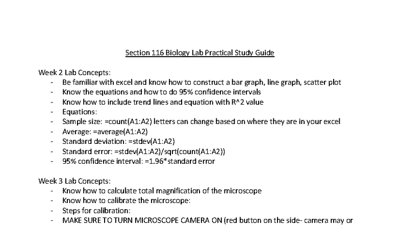 Biology 116 Lab Practical Study Guide: Weeks 2-5 Concepts - Studocu