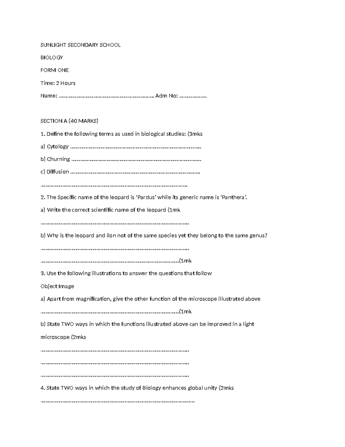 Biology FORM 1 T3 - Personal Research Questions and Answers - Studocu