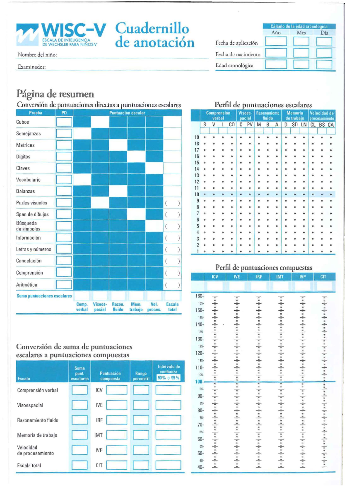 WISC-V Cuadernillo de Anotación para Evaluación Psicométrica - Studocu