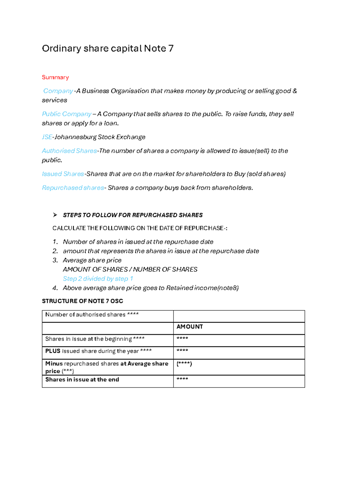 Ordinary Share Capital Note 7 for Goats Academy OSC Analysis - Studocu