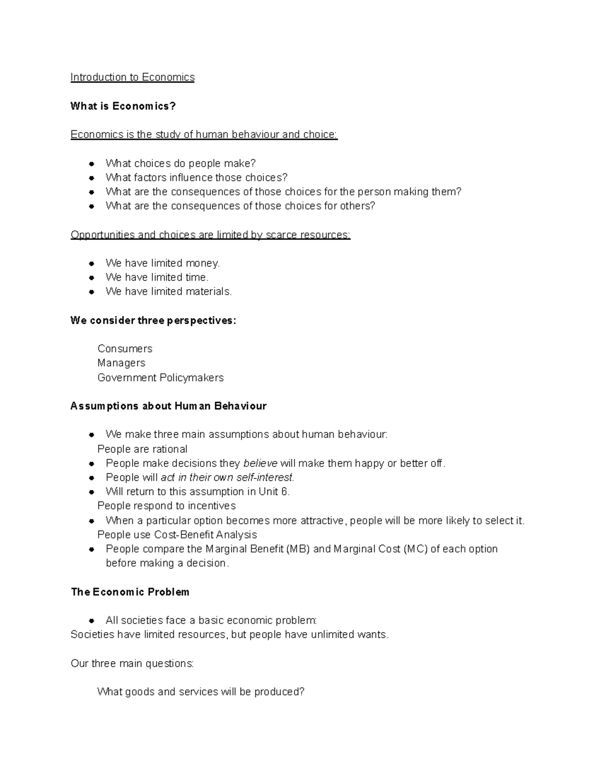 Econ 101: Intro to Economics - Key Concepts & Models Notes - Studocu
