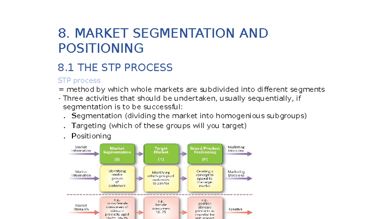 Marketing 8: STP Process and Market Segmentation Insights - Studocu
