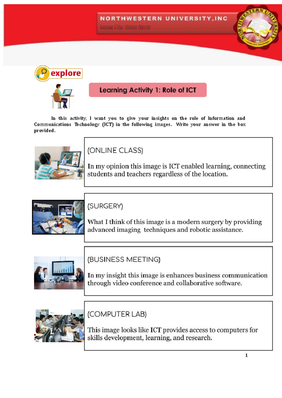 Learning Activity - BS in Nursing - In this activity, I want you to ...
