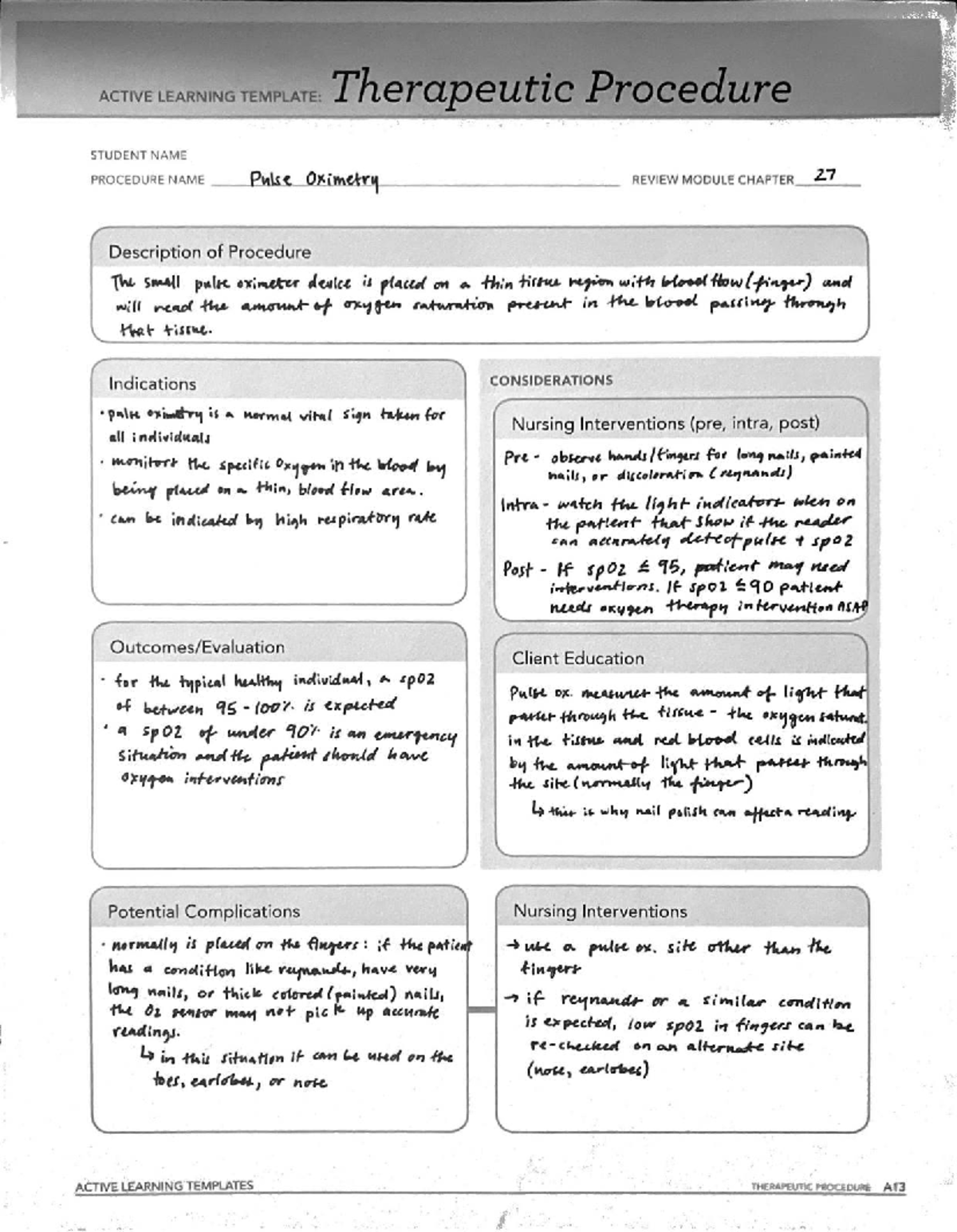 ACTIVE LEARNING TEMPLATE: Therapeutic Procedure A13 - Pulse Oximetry ...