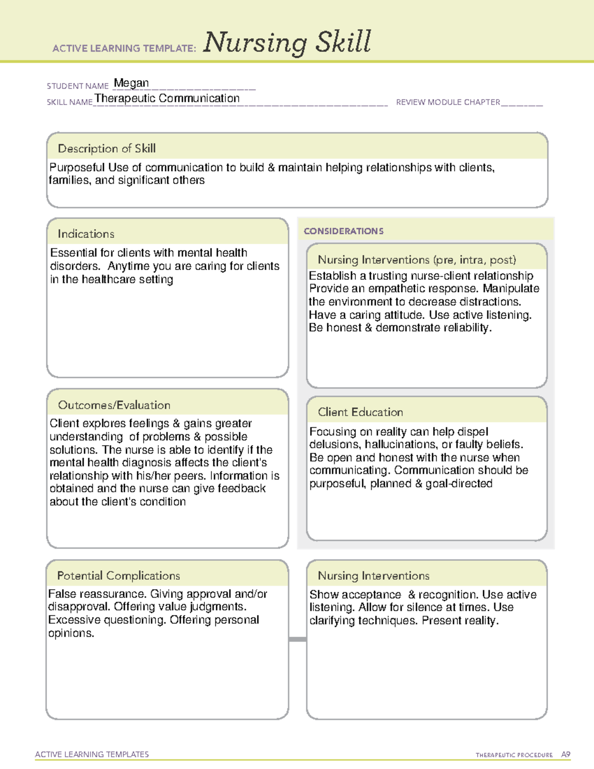 Active Learning Template for Nursing Skills: Therapeutic Communication ...