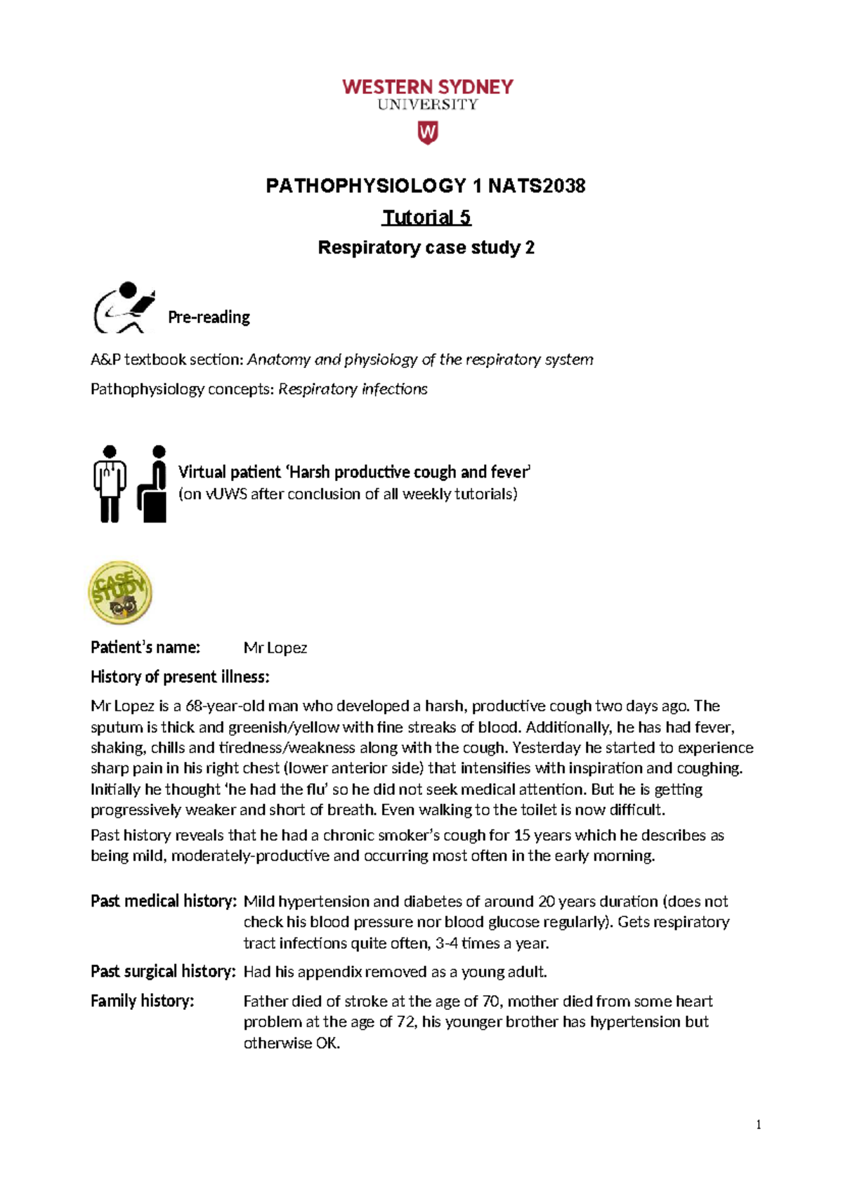 NATS2038 Tutorial 5: Respiratory Case Study on Mr. Lopez - Studocu