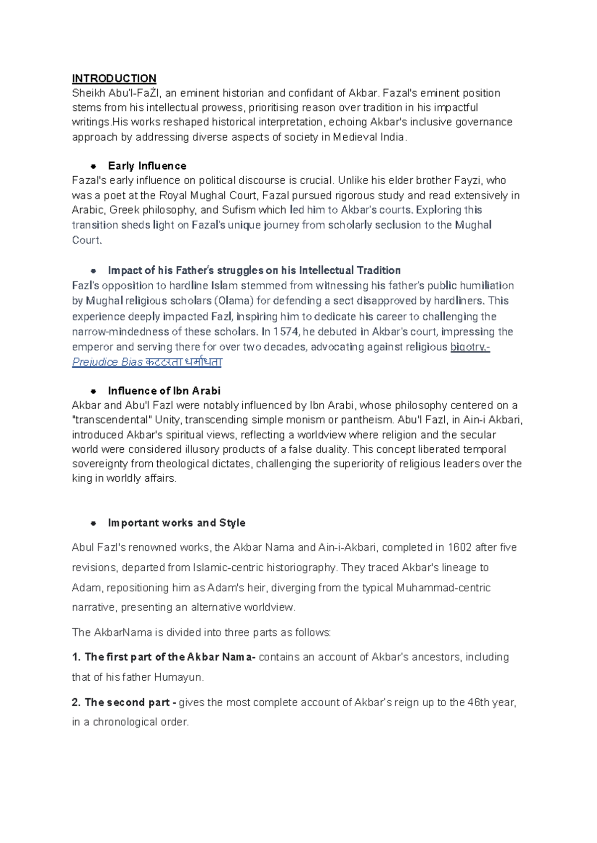 Abul fazl notes - INTRODUCTION Sheikh Abu’l-FaŻl, an eminent historian ...
