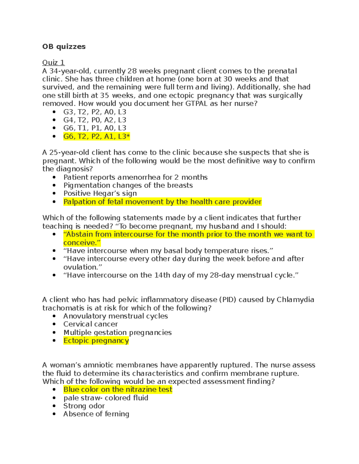 OB Quiz 1: Key Questions and Answers - Studocu
