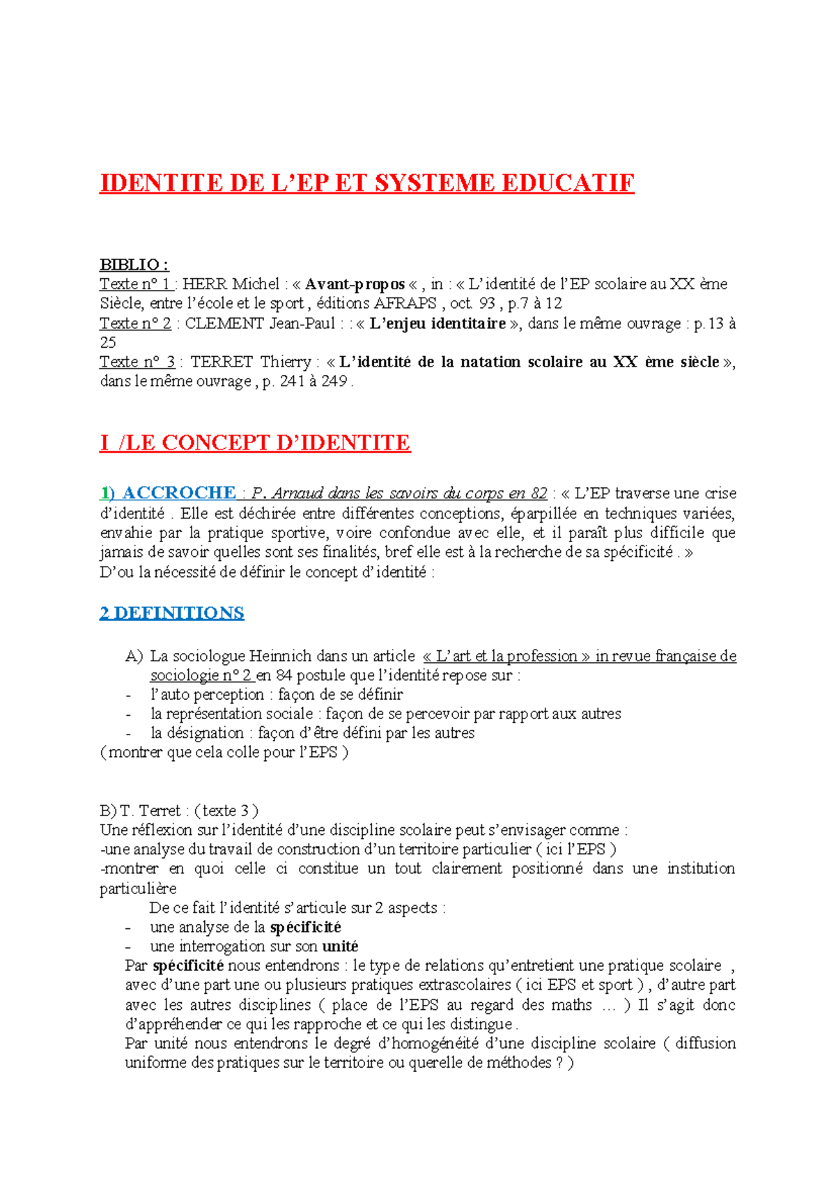 Identité de l'EPS dans le Système Éducatif : Analyse 2024 M1 L3 - Studocu