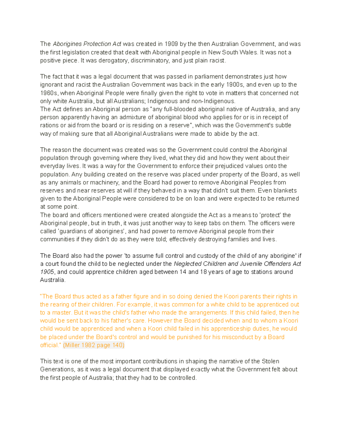 Examining the Aborigines Protection Act: Legacy and Impact Essay - Studocu