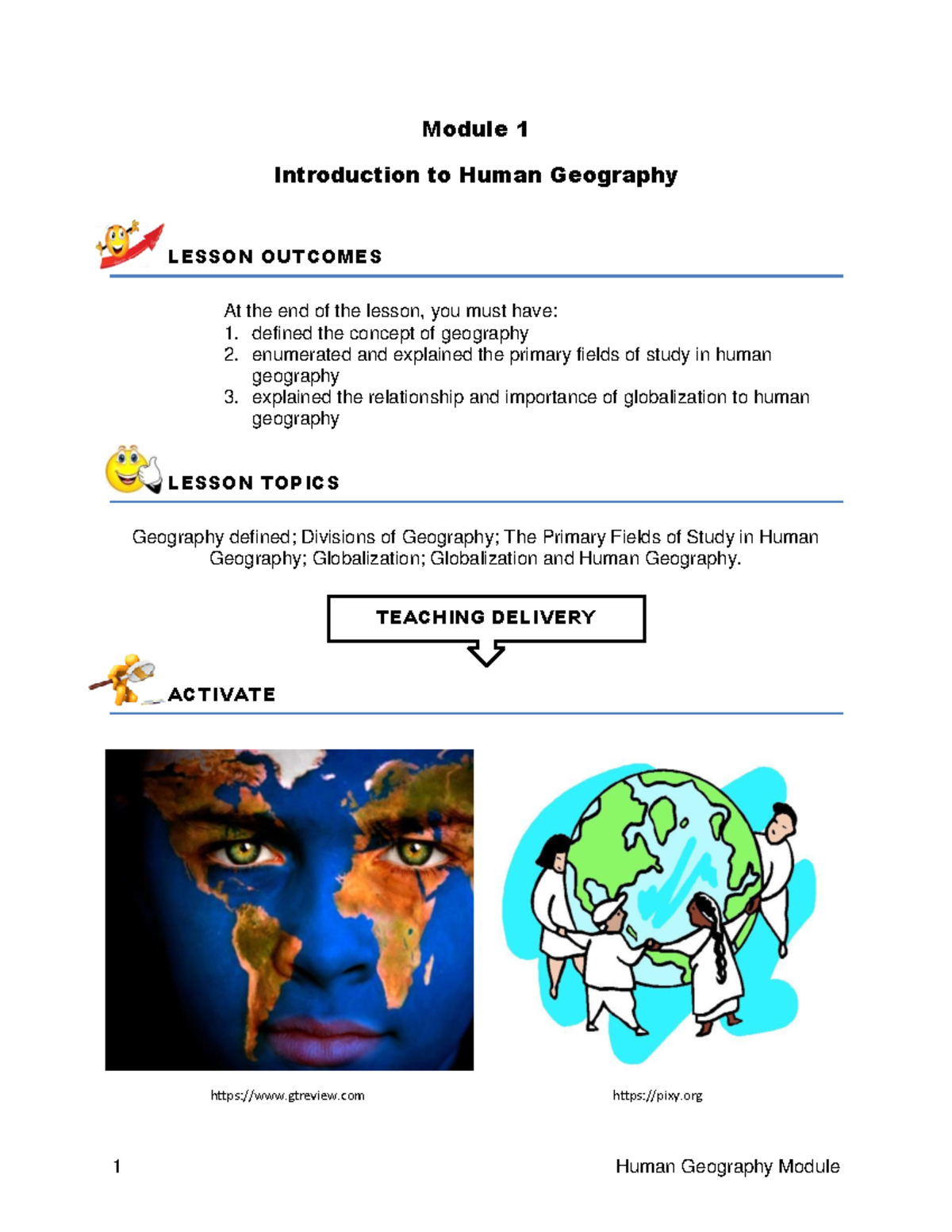 Module 1 Introduction to Human Geography - Module 1 Introduction to Human Geography LESSON ...