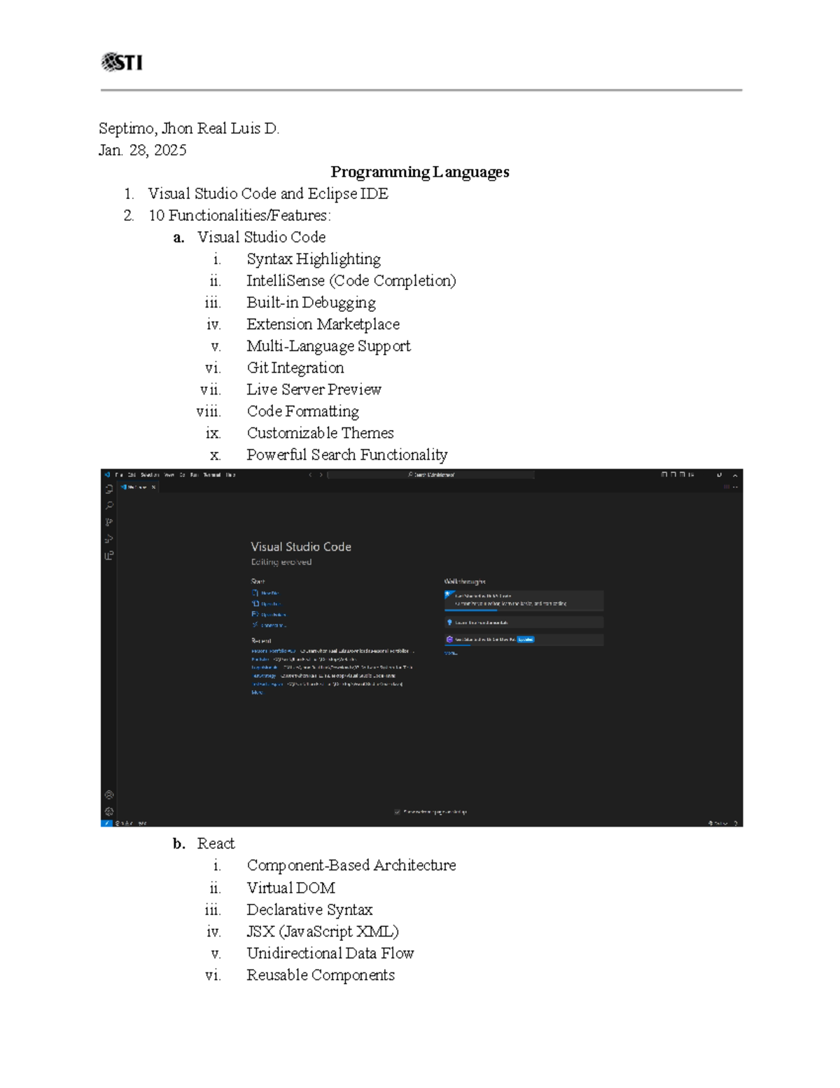 [Programming Languages] 01 Laboratory Exercise 1 - Septimo, Jhon Real Luis D. Jan. 28, 2025 ...