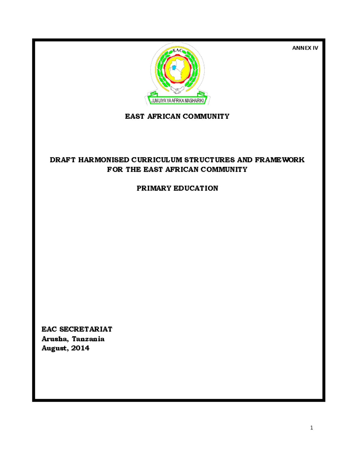 Draft Harmonised Curriculum Structure and Framework for Primary Ed ...