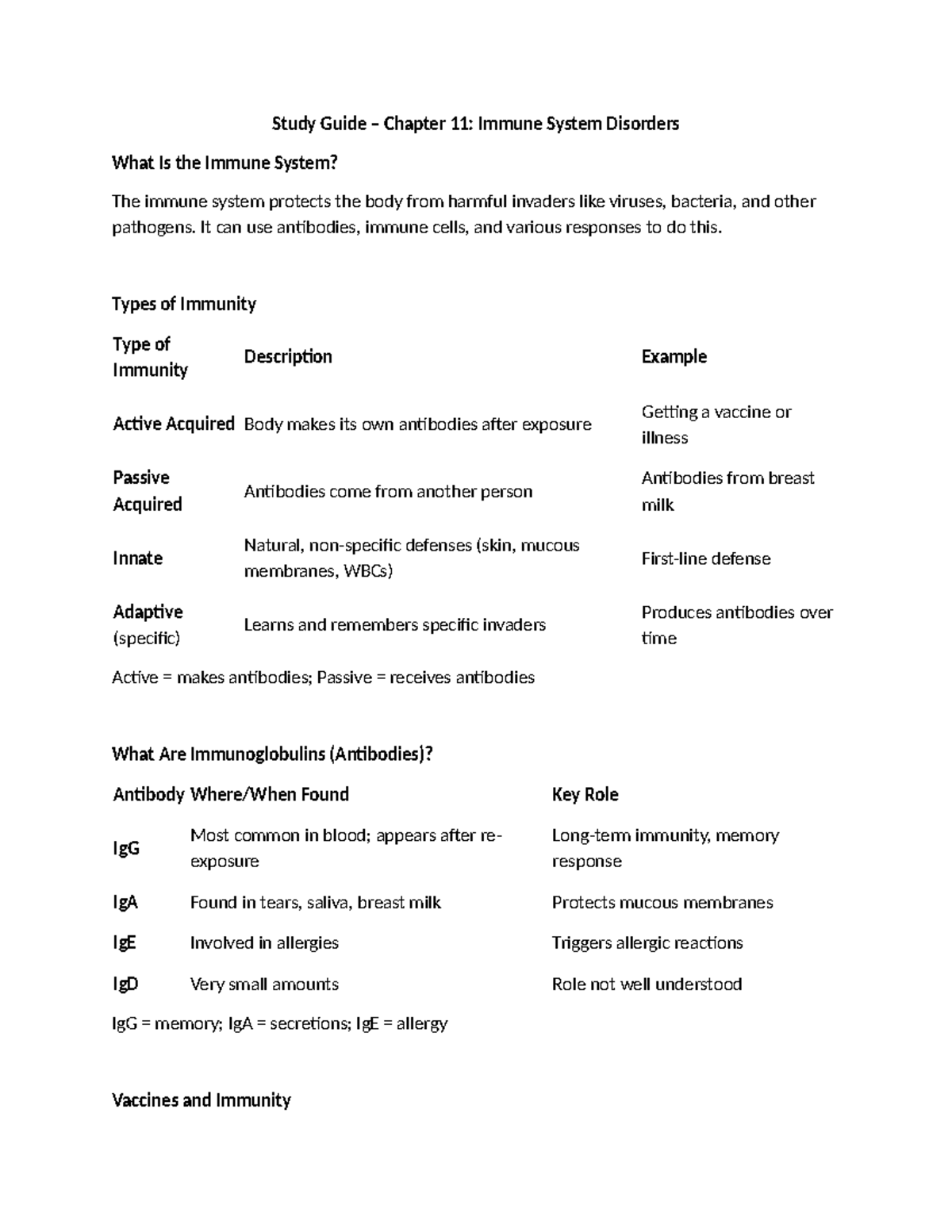 Study Guide: Chapter 11 - Immune System Disorders Overview - Studocu
