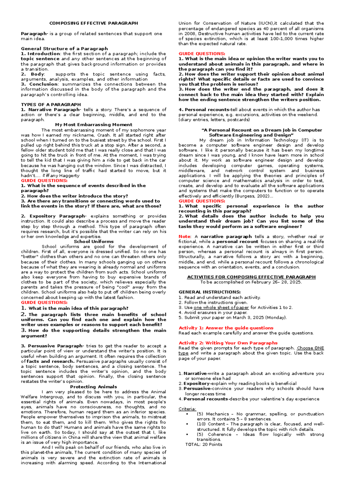 Composing Effective Paragraphs: Structure, Types, and Activities Guide ...