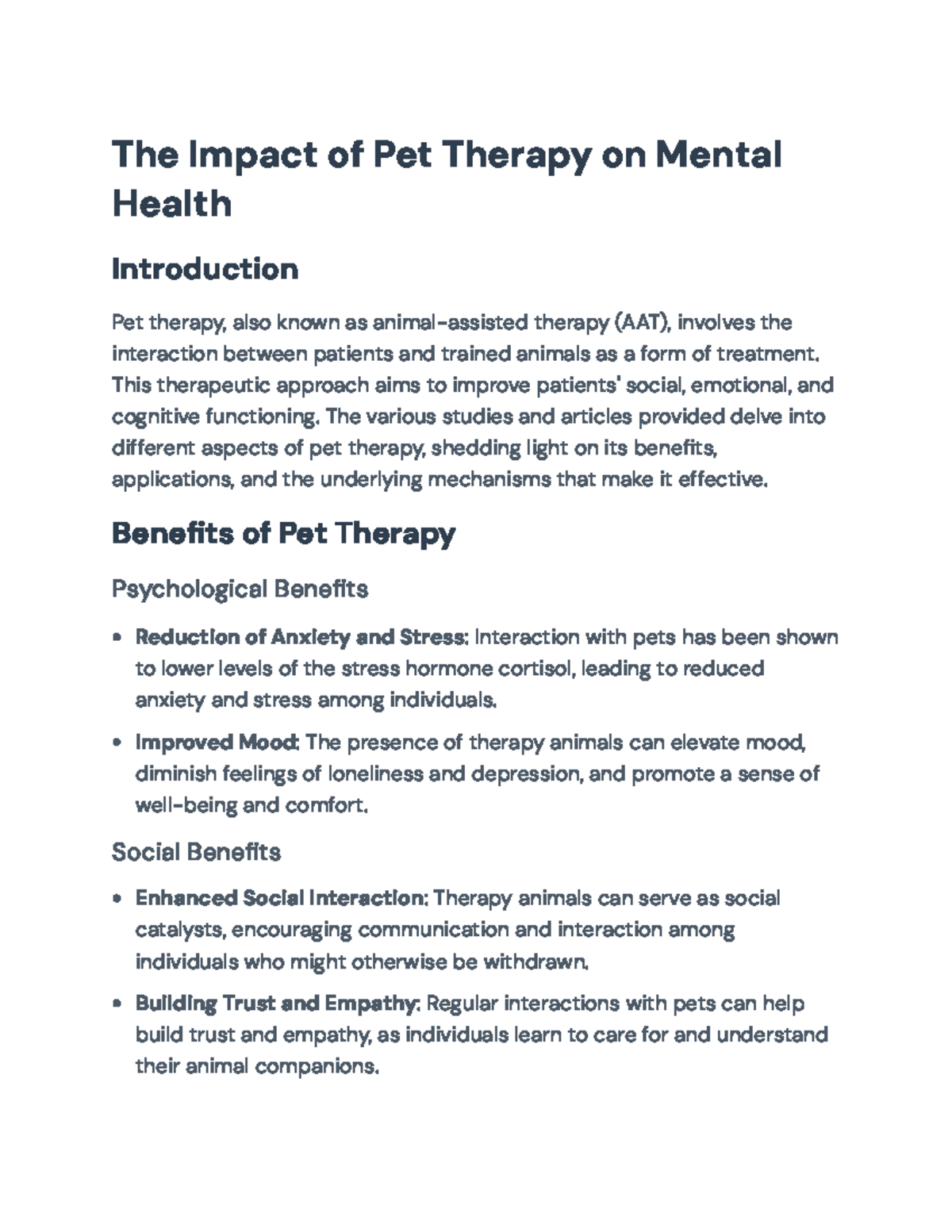 The Impact of Pet Therapy on Mental Health: Benefits and Applications ...