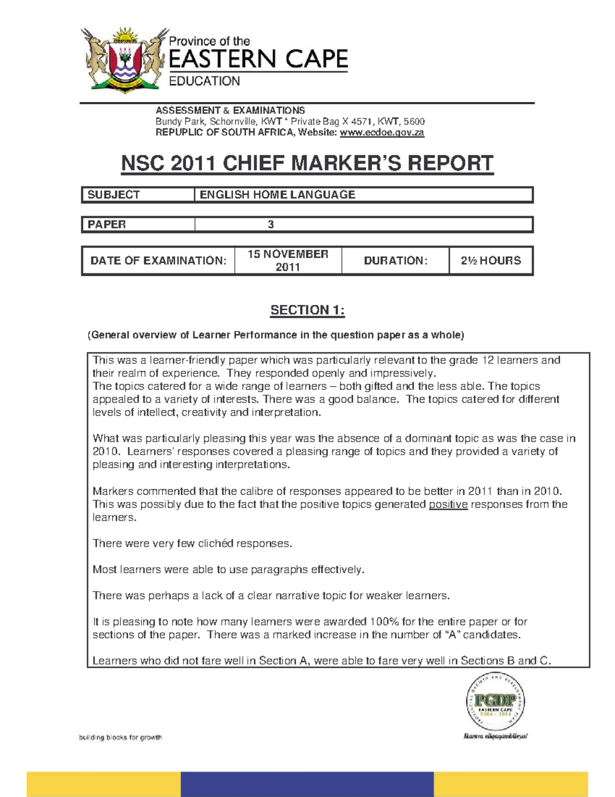 2012 NSC English HL Paper 3 Assessment Report - Studocu