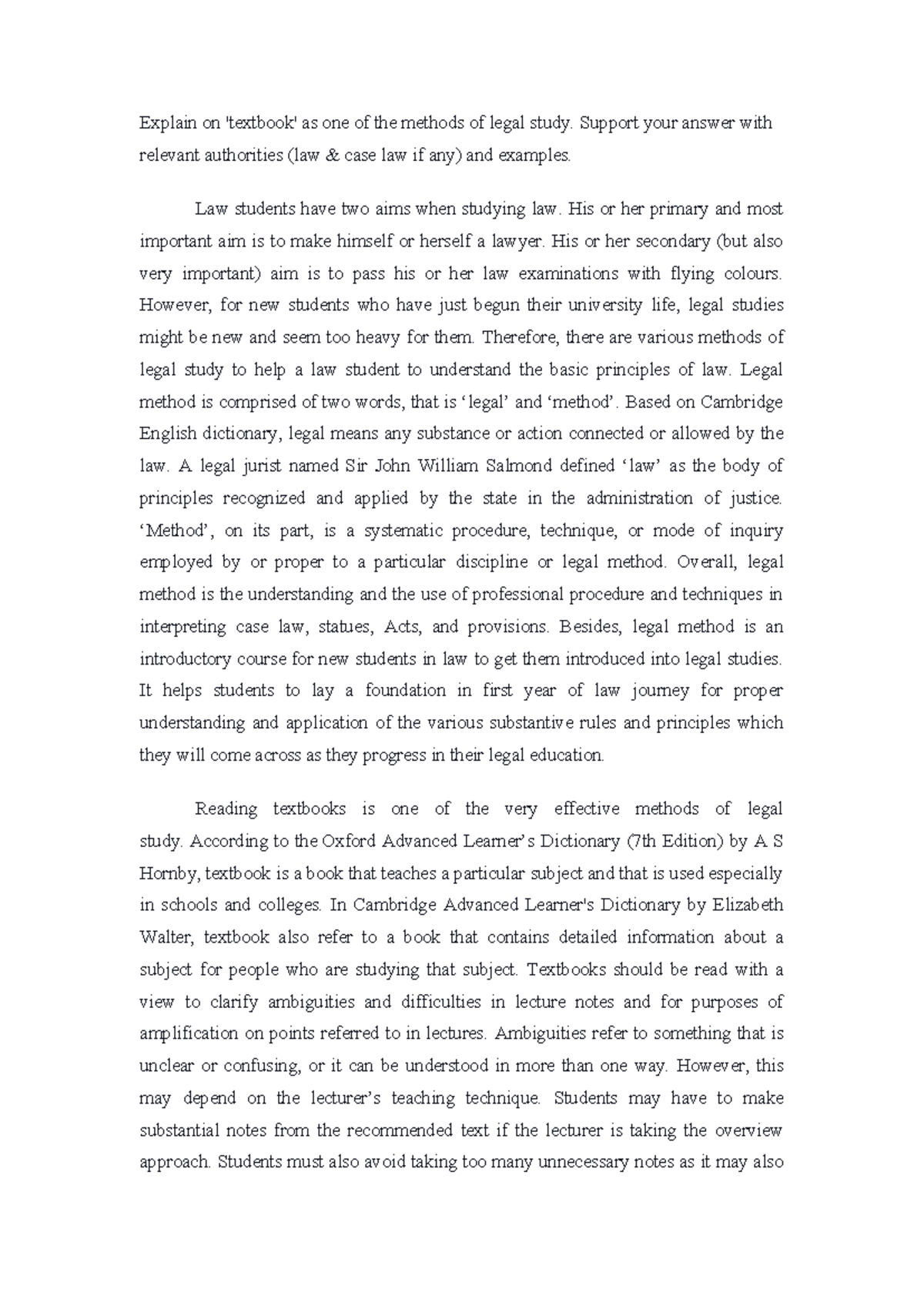 Textbook Methods for Legal Study: A Guide for Law Students - Studocu